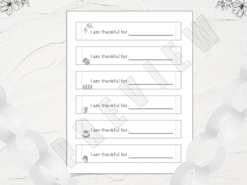 Thanksgiving Gratitude | Printable Paper Chain | I'm Thankful for | 30 ...