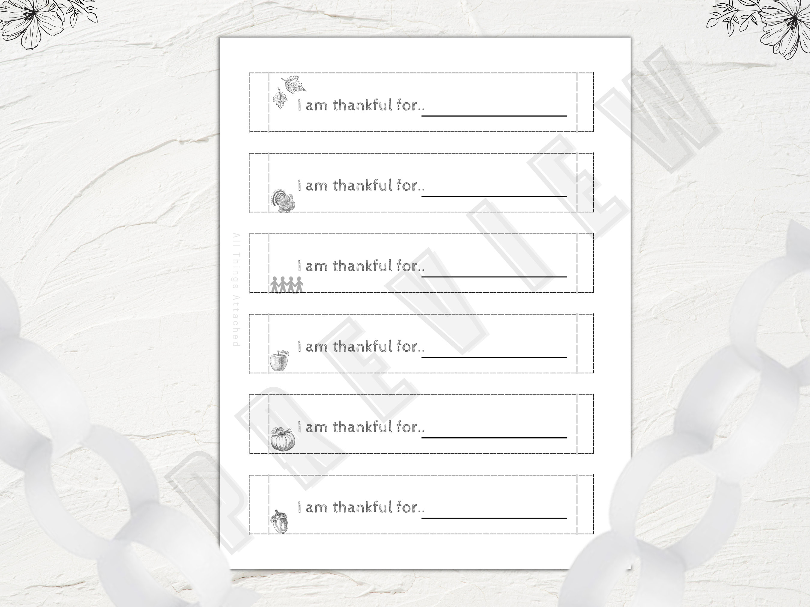 Thanksgiving Gratitude | Printable Paper Chain | I'm Thankful for | 30 ...