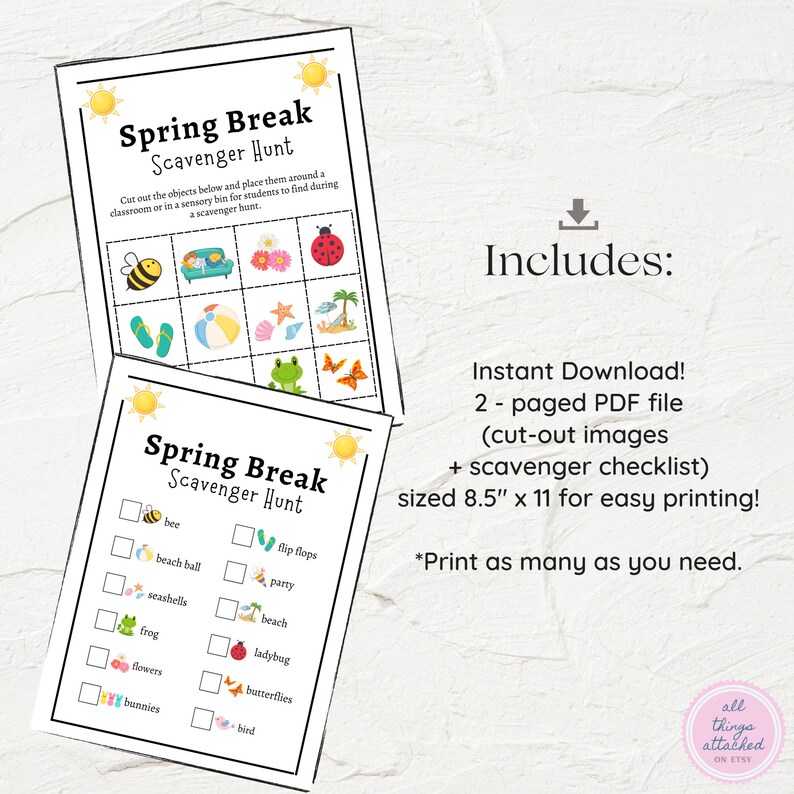 Spring Break Scavenger Hunt | Printable Scavenger Hunt | Spring Break ...