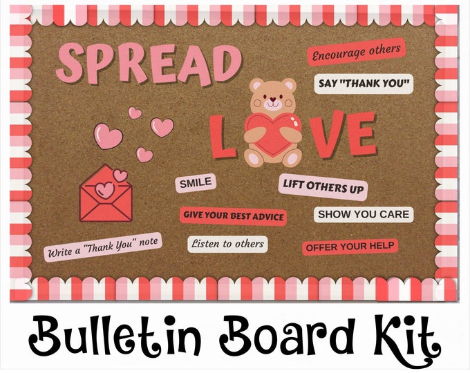 February Kindness Bulletin Board Kit, A-Z Kindness Hearts Door Decor ...