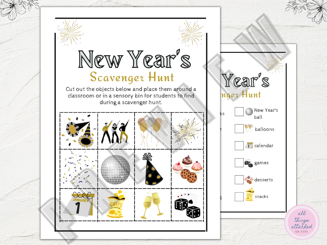 New Year's Scavenger Hunt | Printable New Year's Eve Game | Noon Years ...