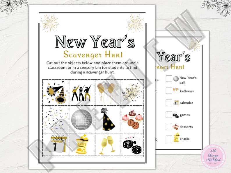 New Year's Scavenger Hunt | Printable New Year's Eve Game | Noon Years ...