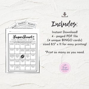 Superbowl Games | Printable Superbowl Party Bingo | Find the Guest Who ...