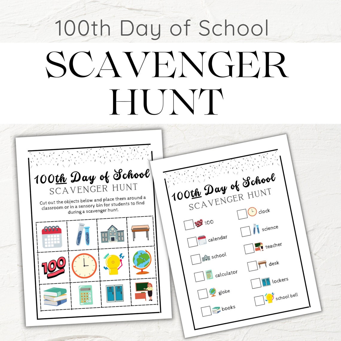 100th Day of School Scavenger Hunt | Printable Scavenger Hunt | 100th ...