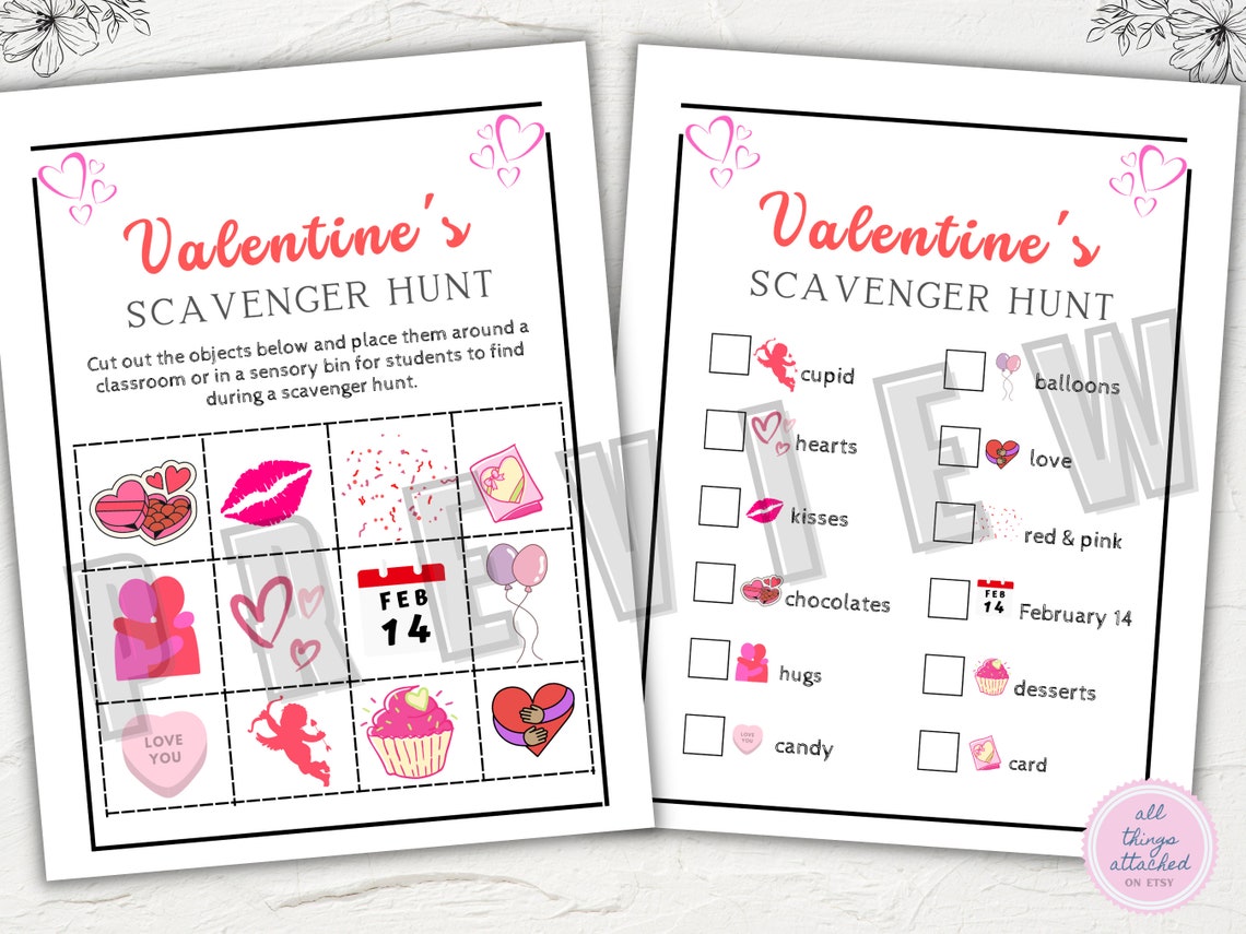 Valentine's Day Scavenger Hunt Printable Valentine's Day Game Valentine ...