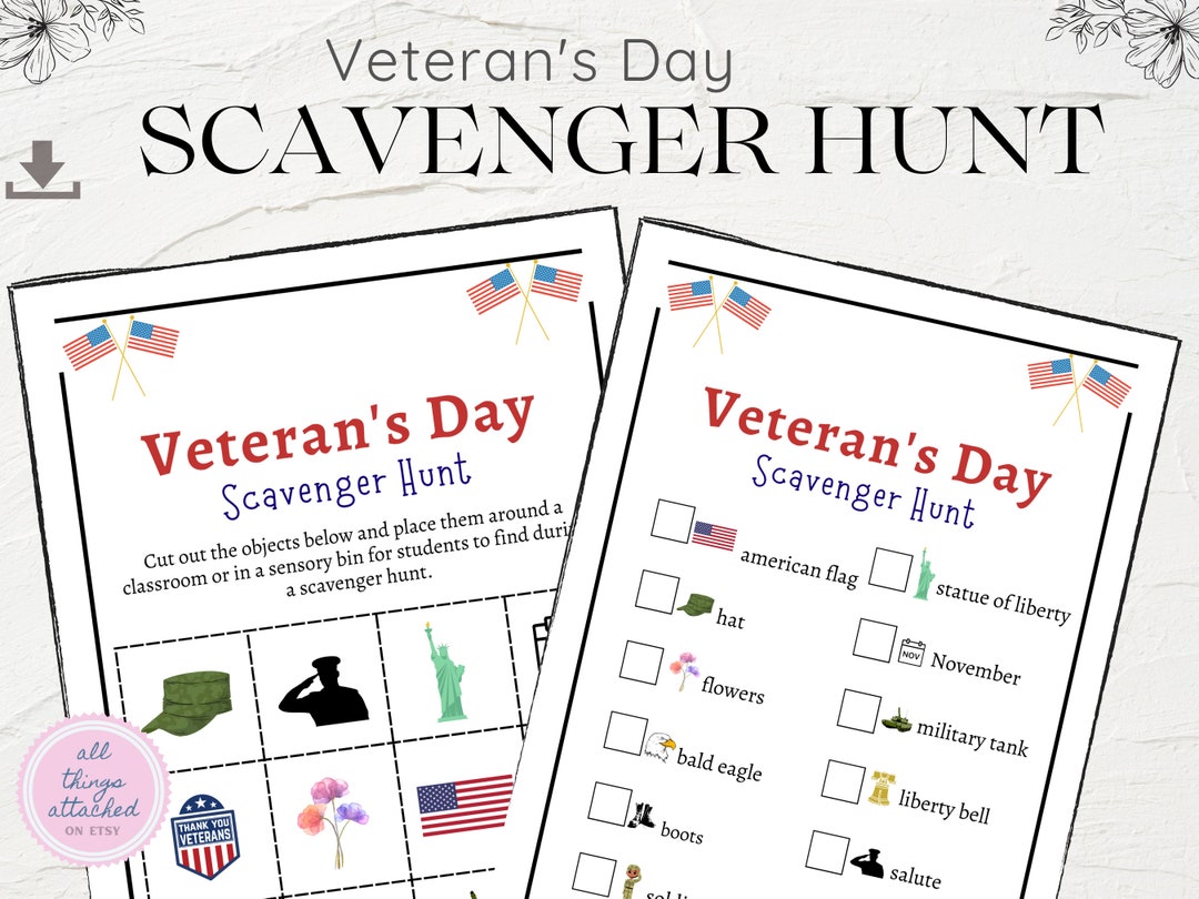 Veteran's Day Scavenger Hunt Printable Veteran's Day - Etsy