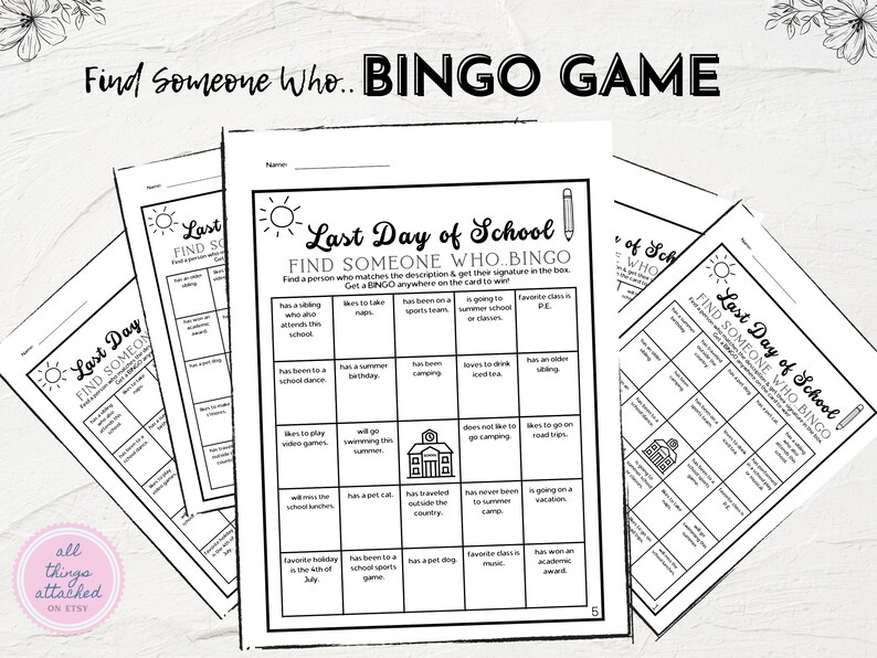 Last Day of School Games | End of the Year BINGO | Find Someone Who ...