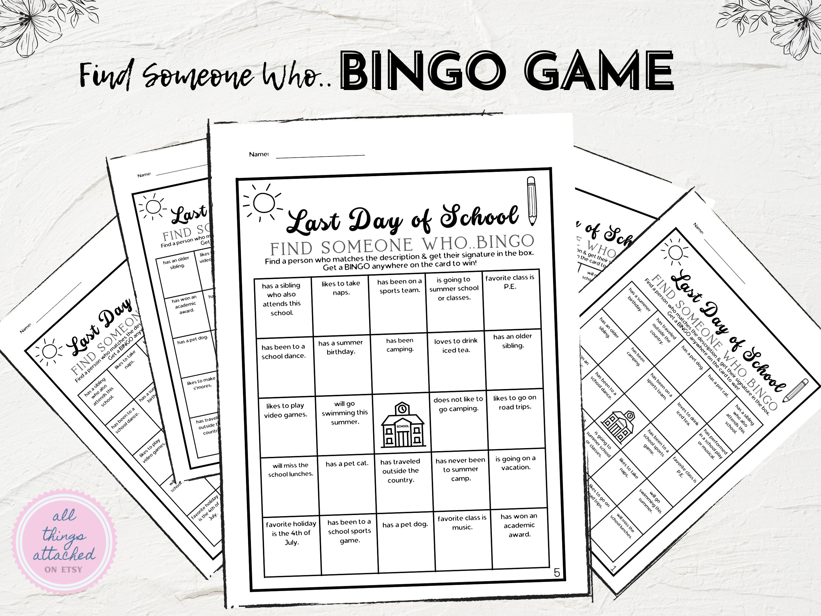 Last Day of School Games | End of the Year BINGO | Find Someone Who ...
