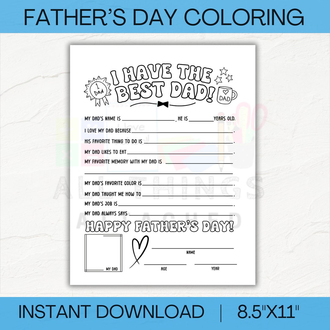 Father's Day Gift Coloring Printable Keepsake | All About Dad Interview ...
