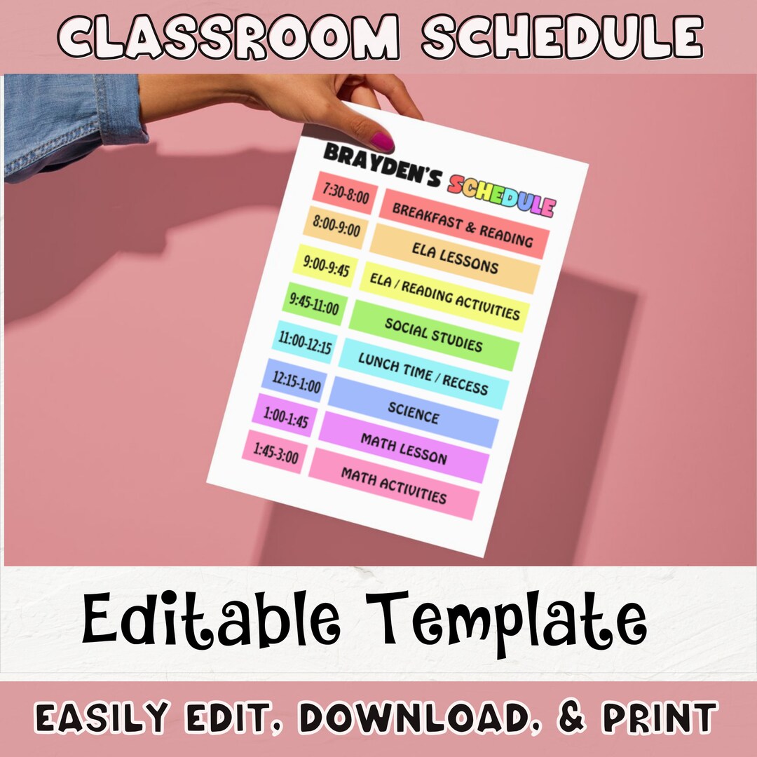 Classroom Schedule Template | Editable Homeschool Schedule | Printable ...