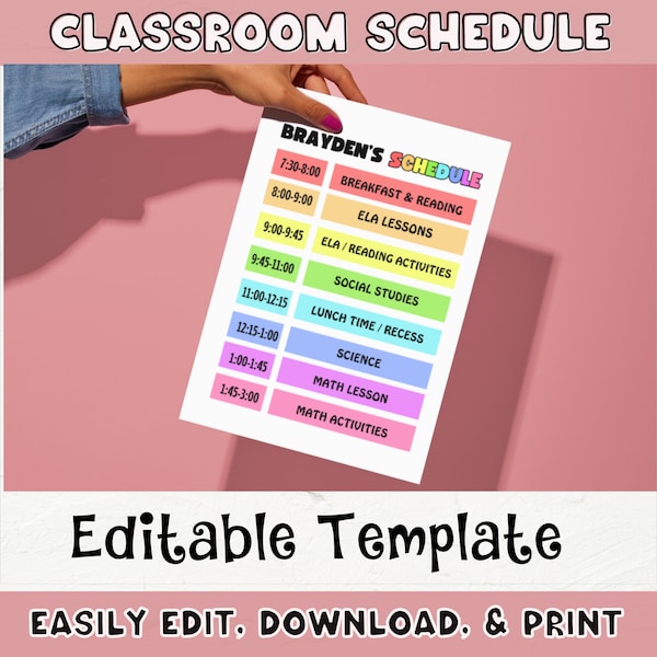 Pastel Classroom Schedule, Editable Template, Classroom Management ...