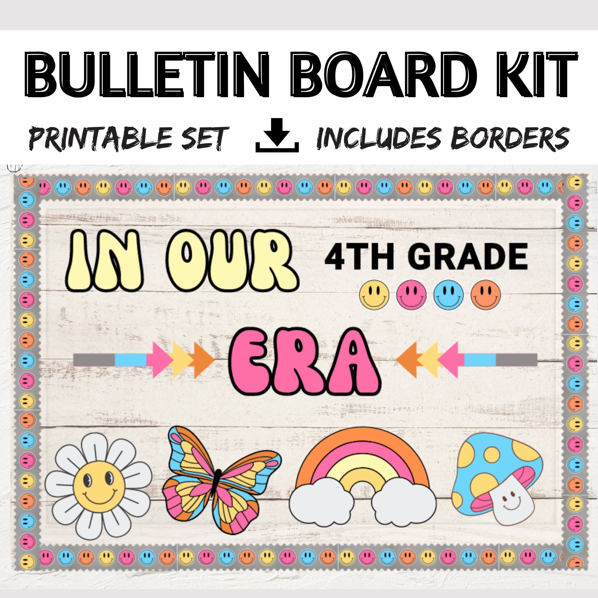 In Our Era Board Printable Bulletin Board Kit Groovy Classroom Decor ...