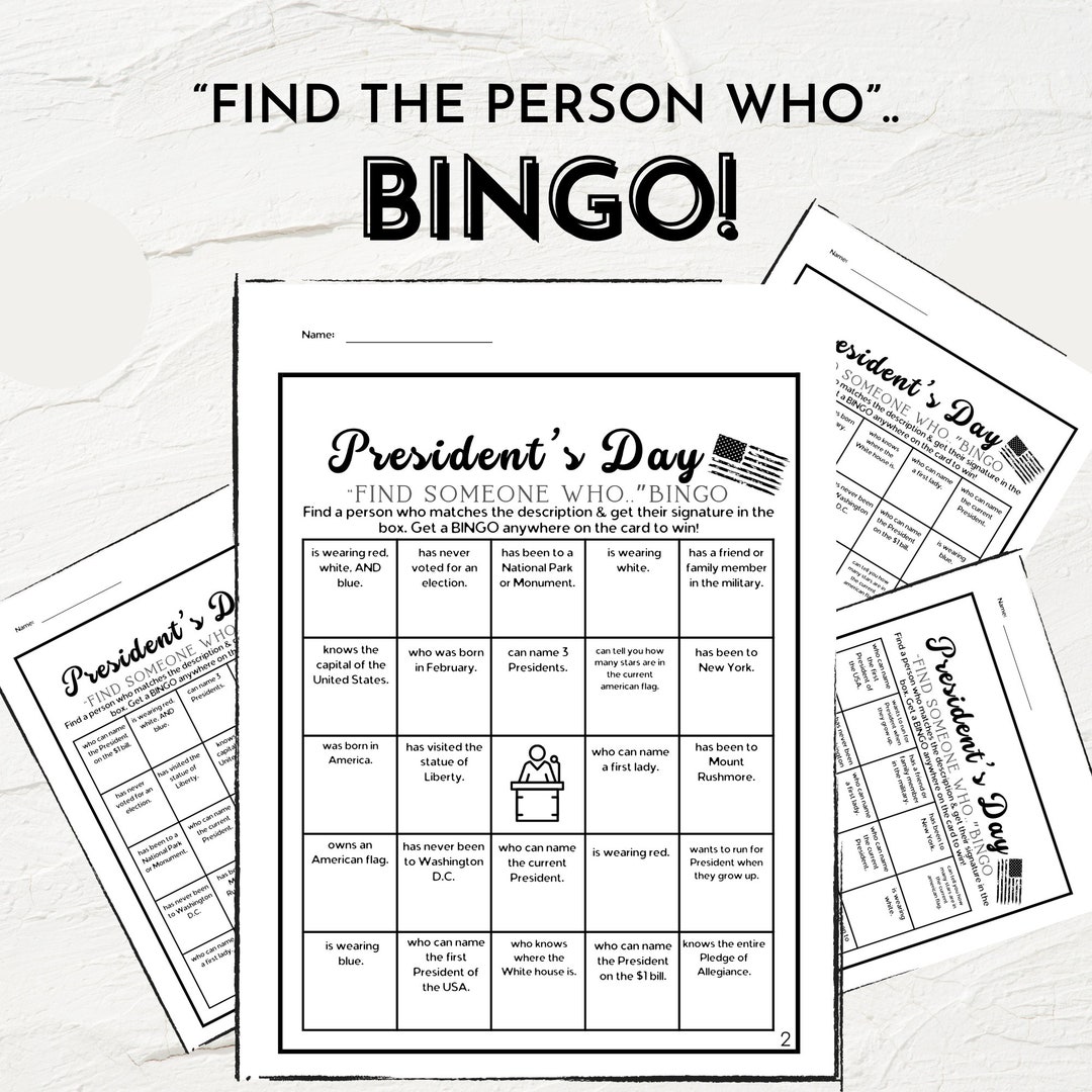 President's Day Games | President's Day Bingo | Find the Guest Who ...
