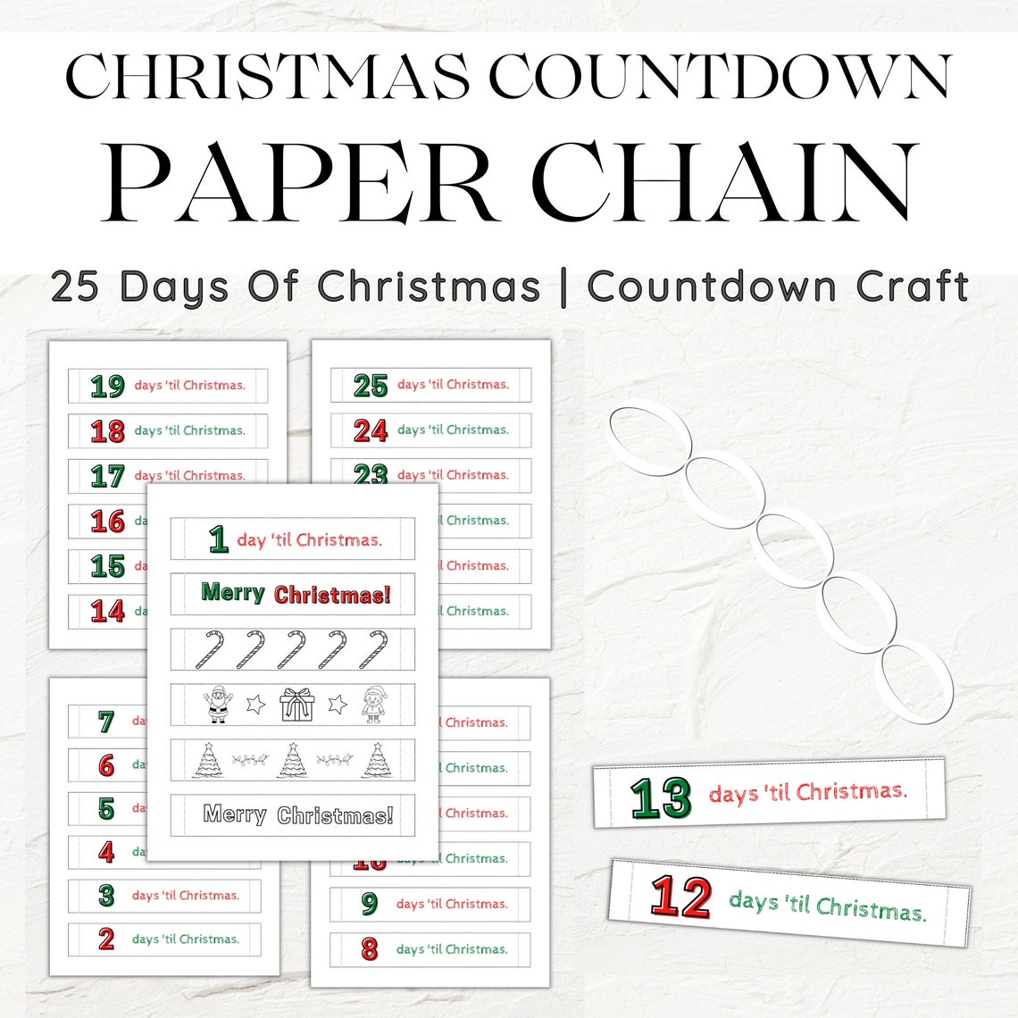 Christmas Countdown | Printable Paper Chain | 25 Days Til Christmas ...