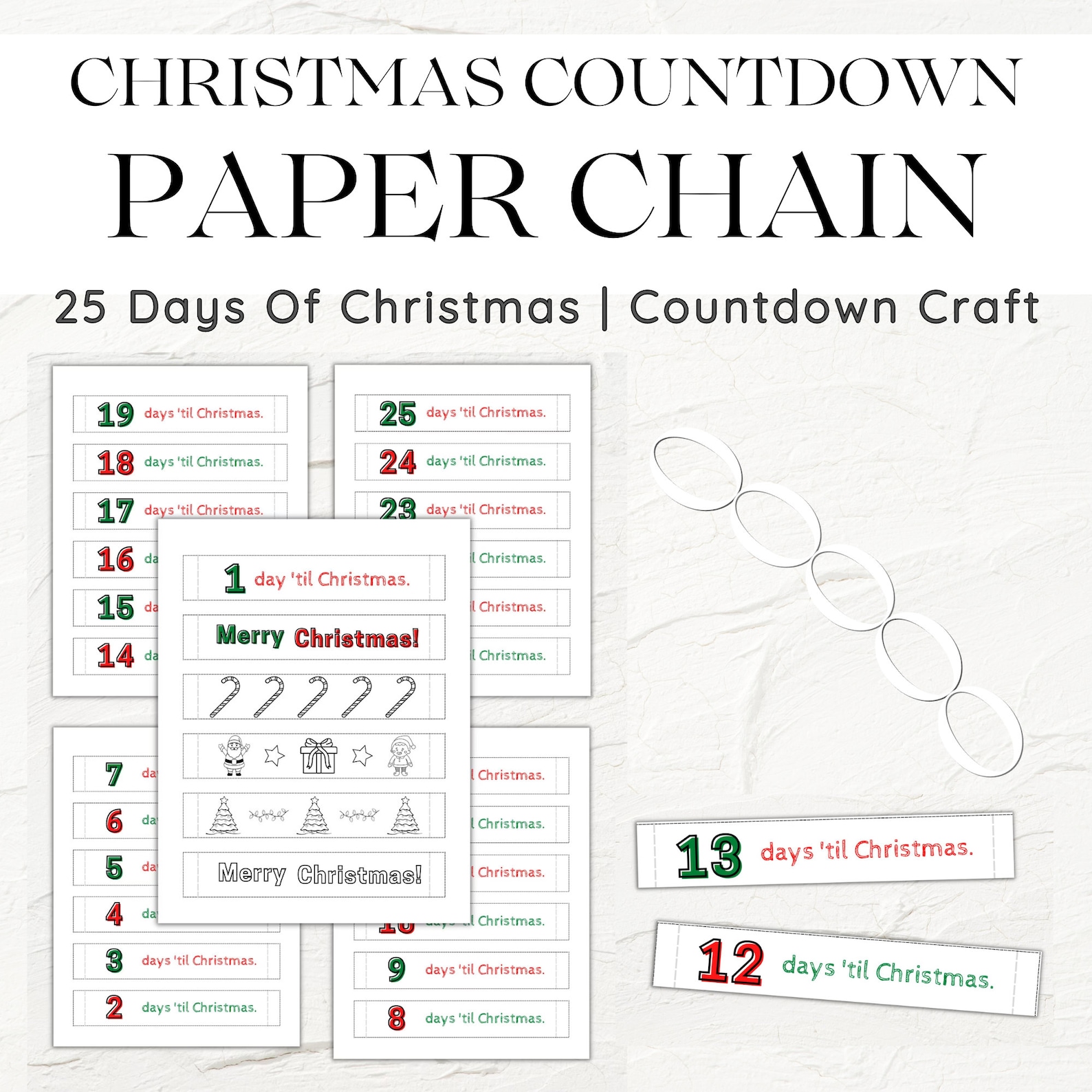 Christmas Countdown | Printable Paper Chain | 25 Days Til Christmas ...