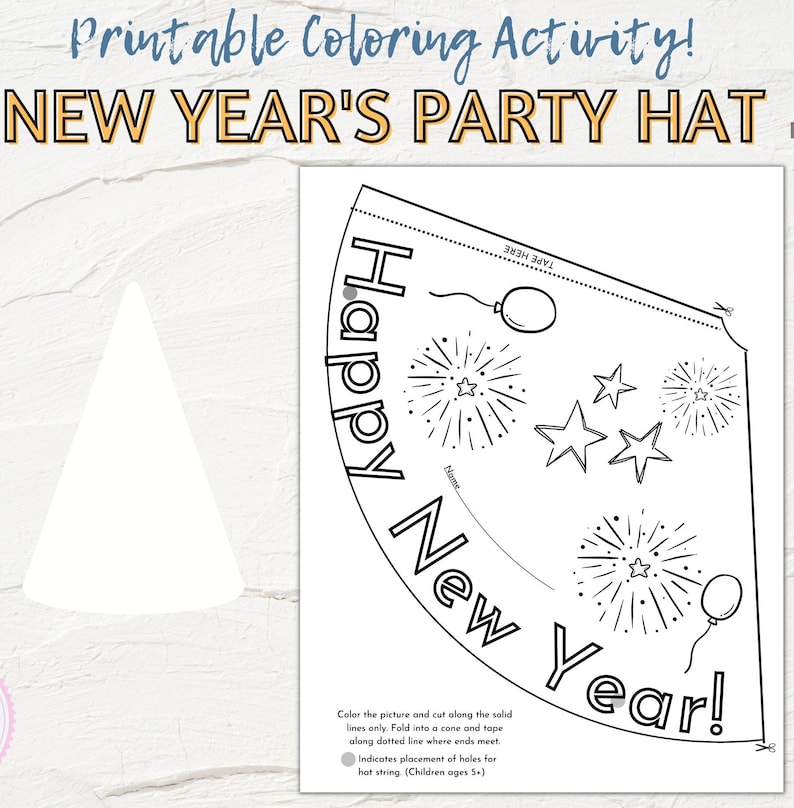 New Year's Eve Printable Hat | Kids New Years Party Hat | Children's ...