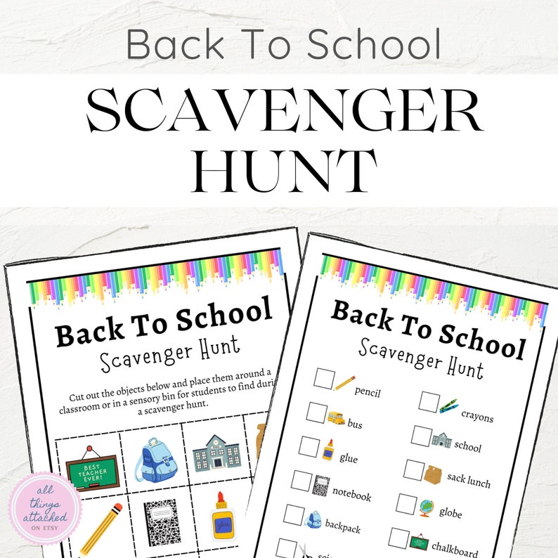 Back to School Scavenger Hunt | Printable Back to School Activity for ...
