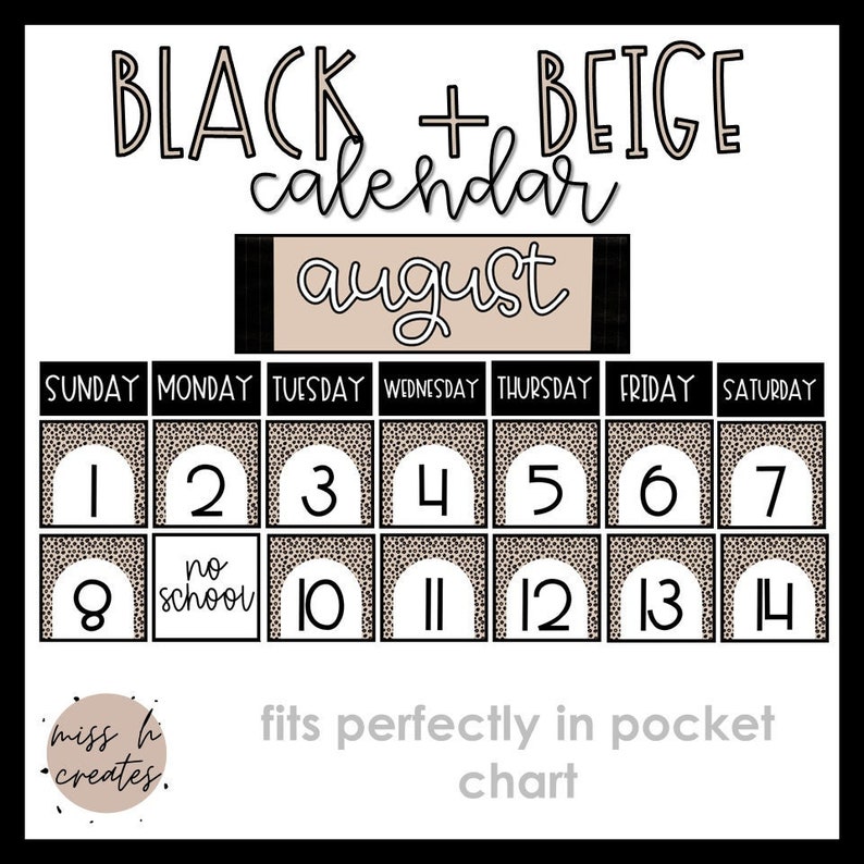 Neutral Black + Beige Calendar for Classroom Wall Display - Etsy