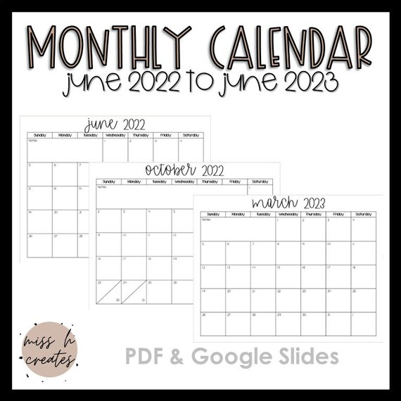 Simple Monthly Calendars June 2022 to June 2023 Back to School - Etsy