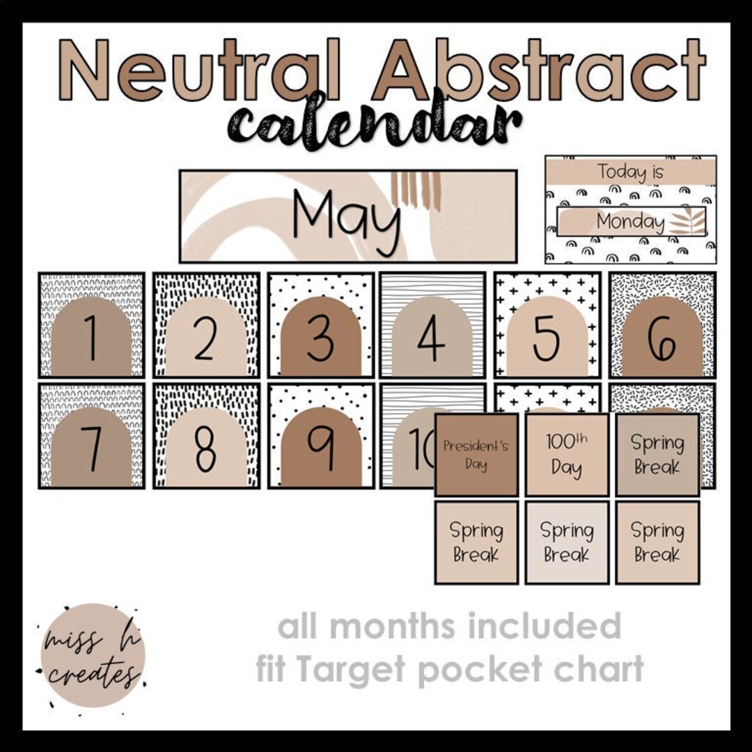 Neutral Abstract Calendar Wall Display Classroom - Etsy