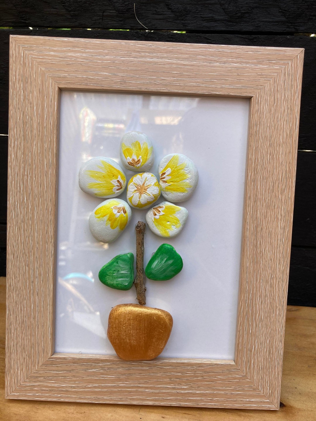 White Flower Pebble Art. Acrylic Painted Stone Gift. Picture Flower ...