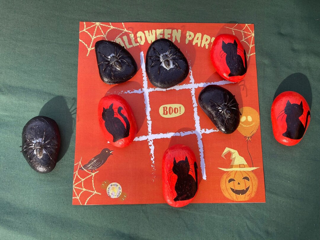 Halloween Spooky Tic-tac-toe Natural Pebbles. Halloween - Etsy