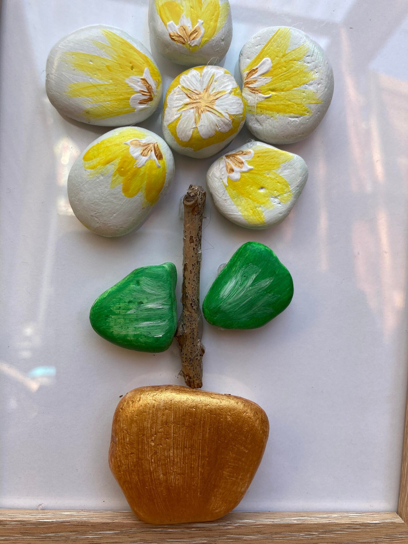 White Flower Pebble Art. Acrylic Painted Stone Gift. Picture Flower ...