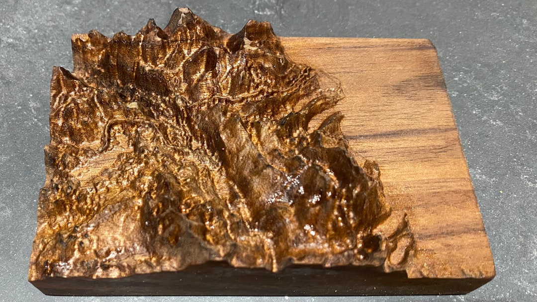 Rubicon Trail 3D Topographic Wood Carving - Sierra Nevada Relief Map ...