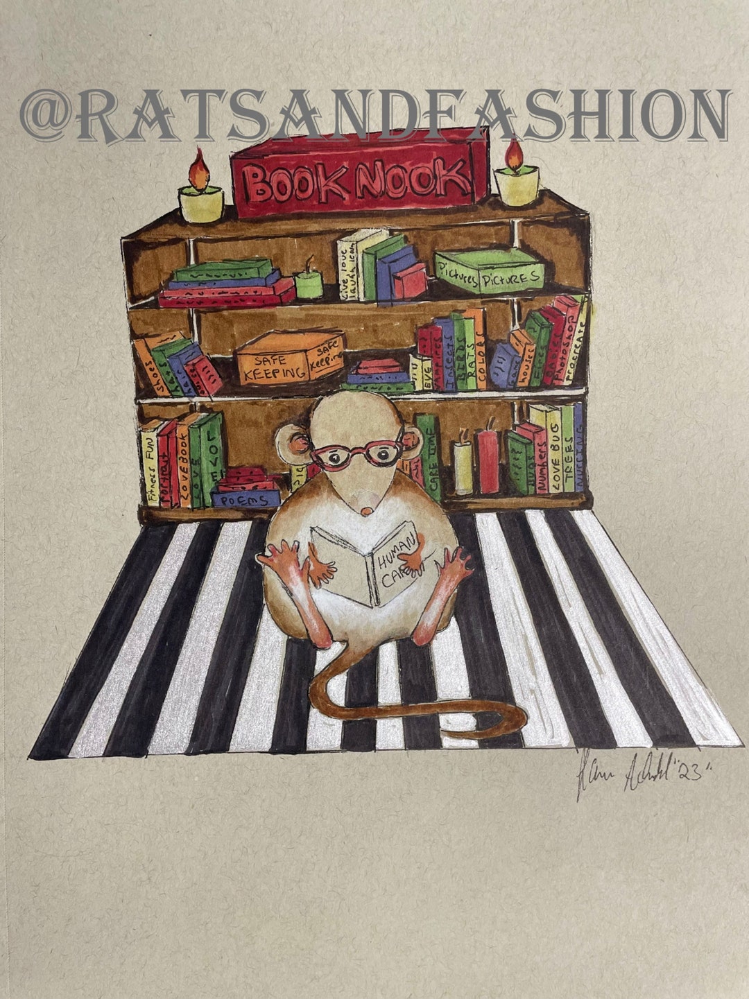 Cute Rat Reading rats, Rat Art, Rat Illustration, Rat Artwork, Digital ...