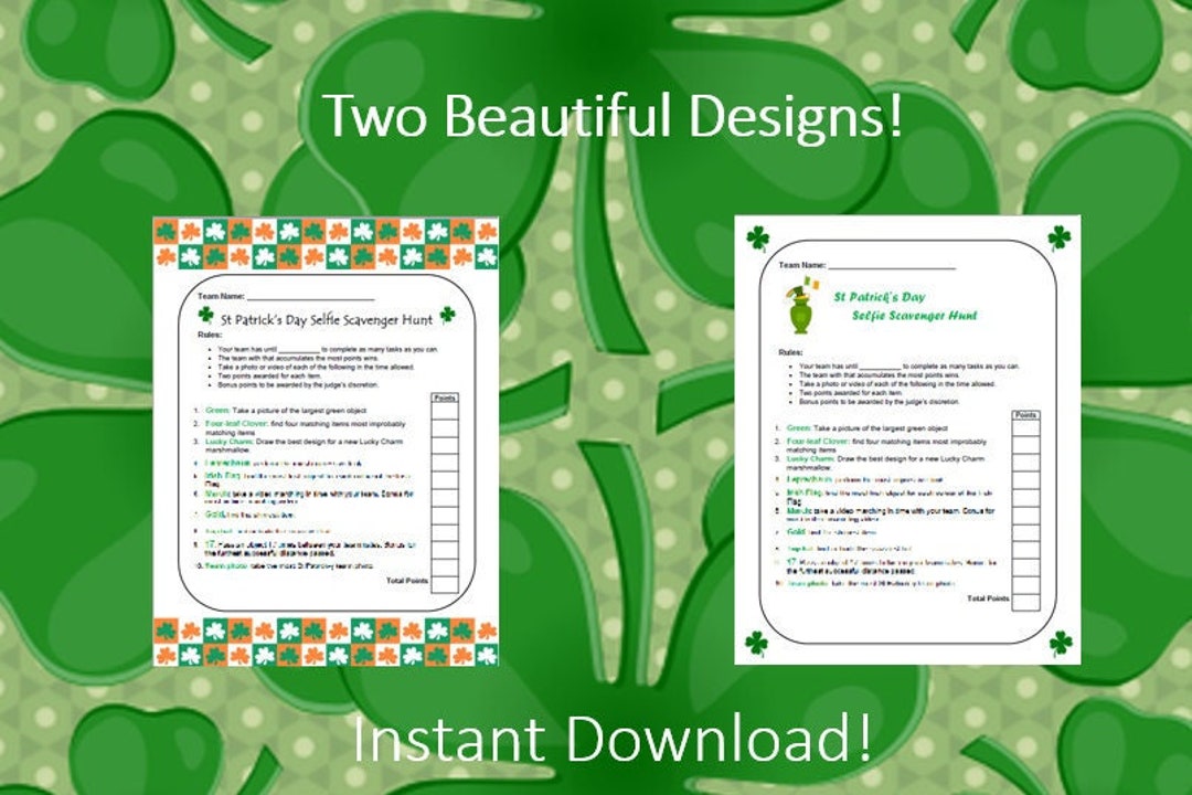St Patrick's Day Selfie Scavenger Hunt for Adults, Teens, Families ...