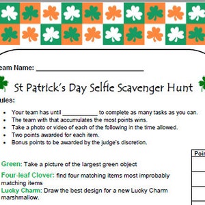St Patrick's Day Selfie Scavenger Hunt for Adults, Teens, Families ...