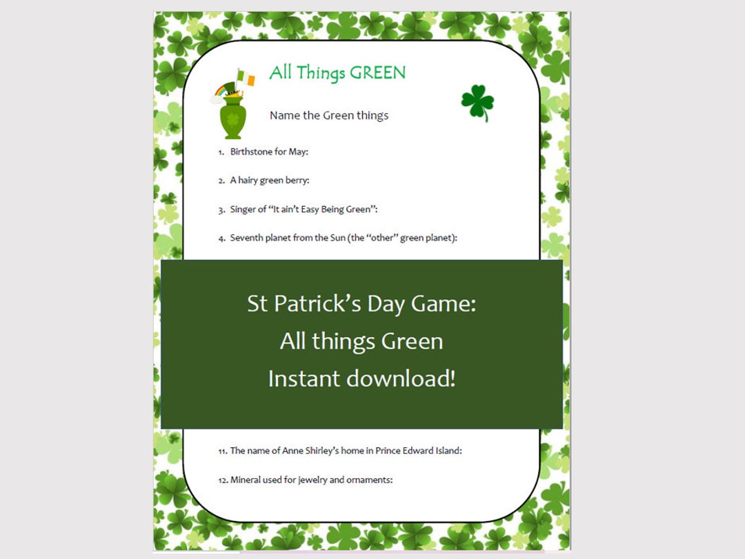 St Patrick's Day Game All Things Green for Adults, Teens, Families ...