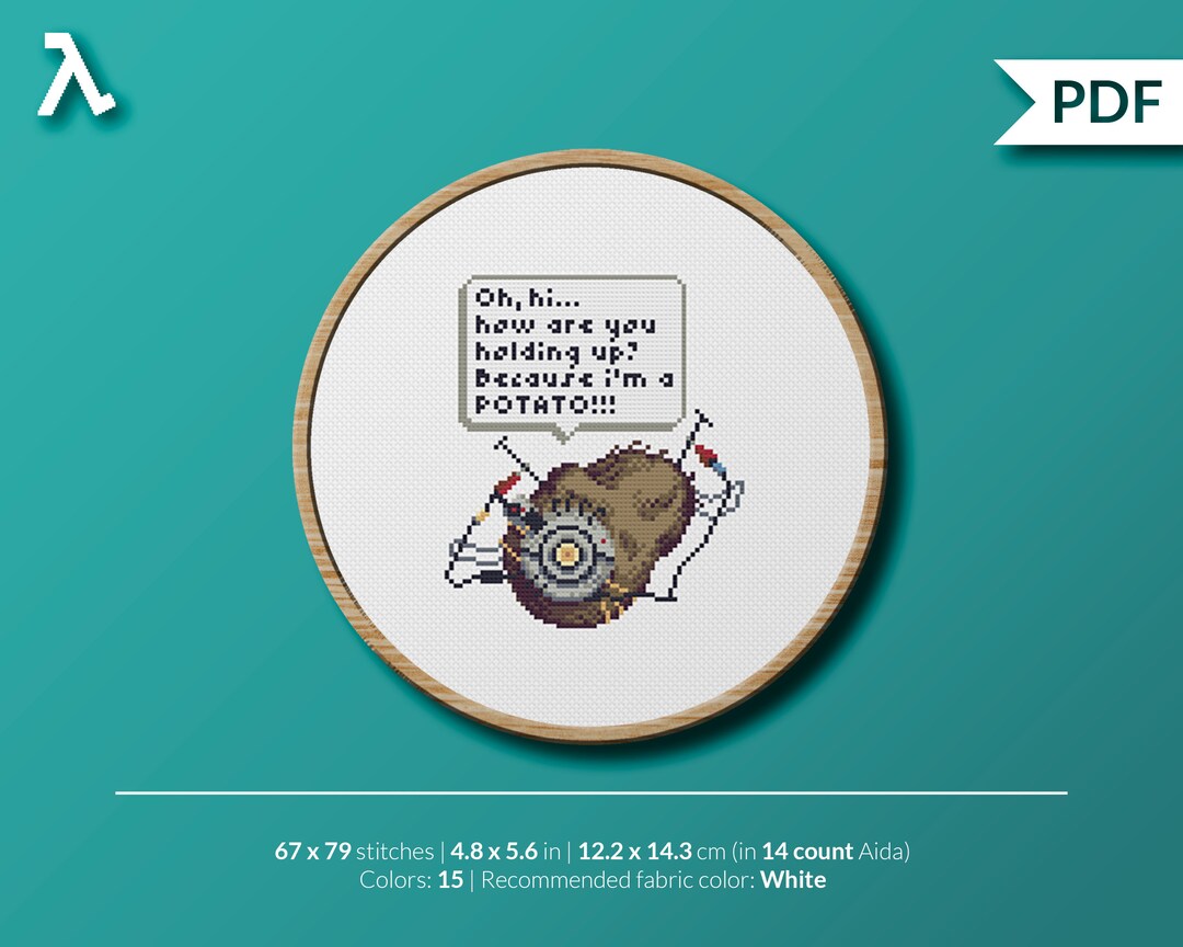 Portal 2 - Potatos - Glados - Quote - Cross Stitch Pattern (instant ...