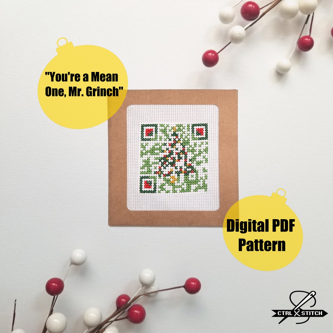 You're a Mean One, Mr. Grinch QR Code Cross Stitch Ornament Pattern ...