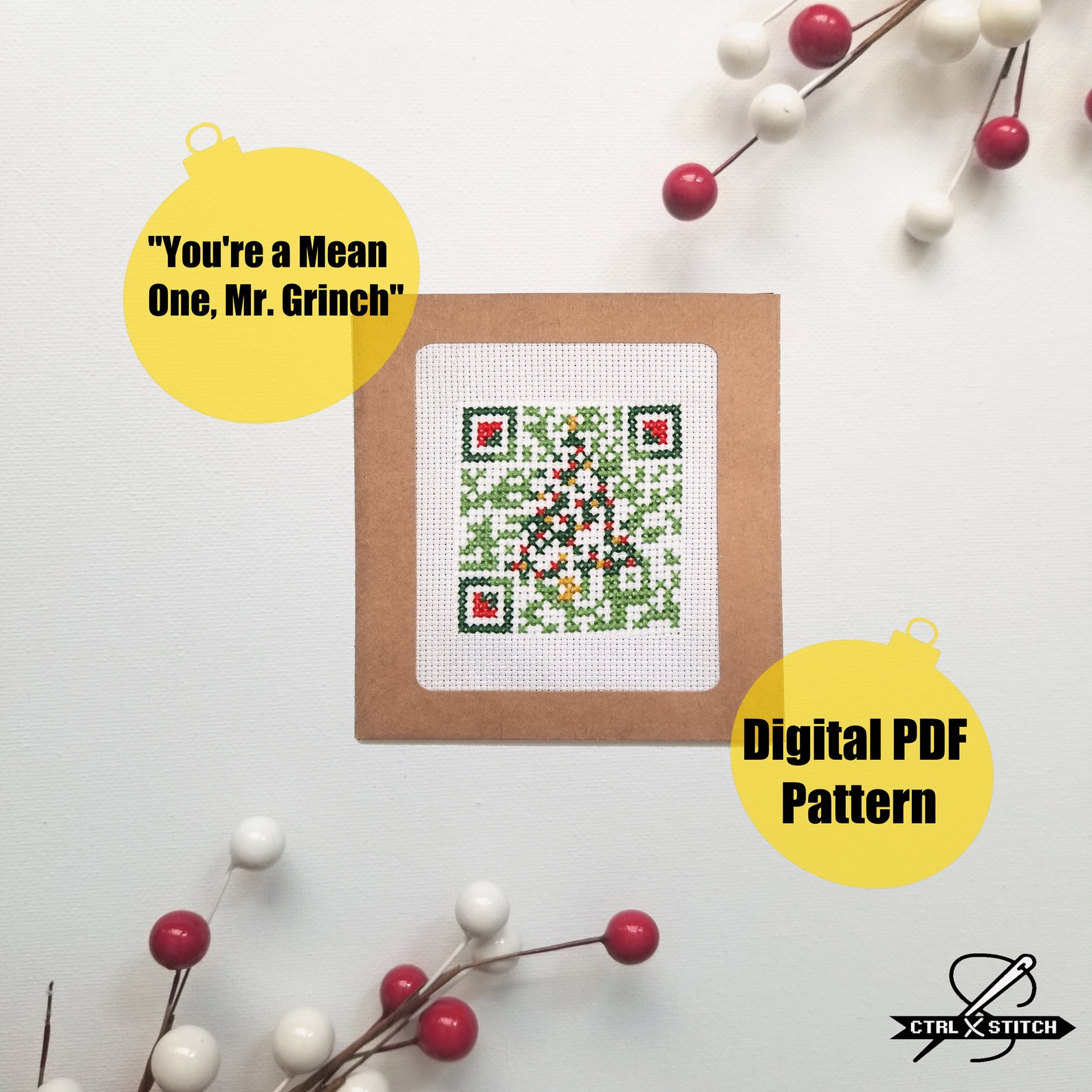 You're a Mean One Mr. Grinch QR Code Cross Stitch - Etsy