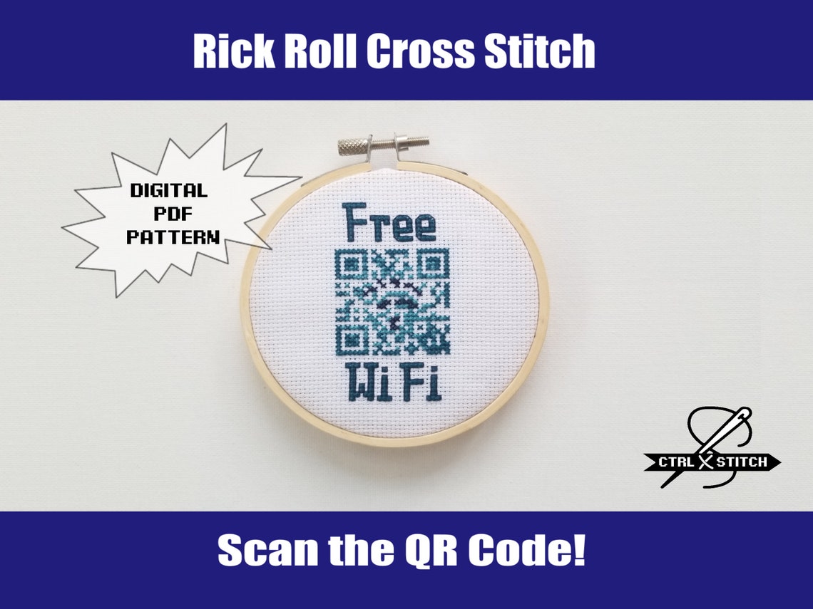 Rick Roll QR Code Free Wifi Cross Stitch Pattern Plays - Etsy Canada