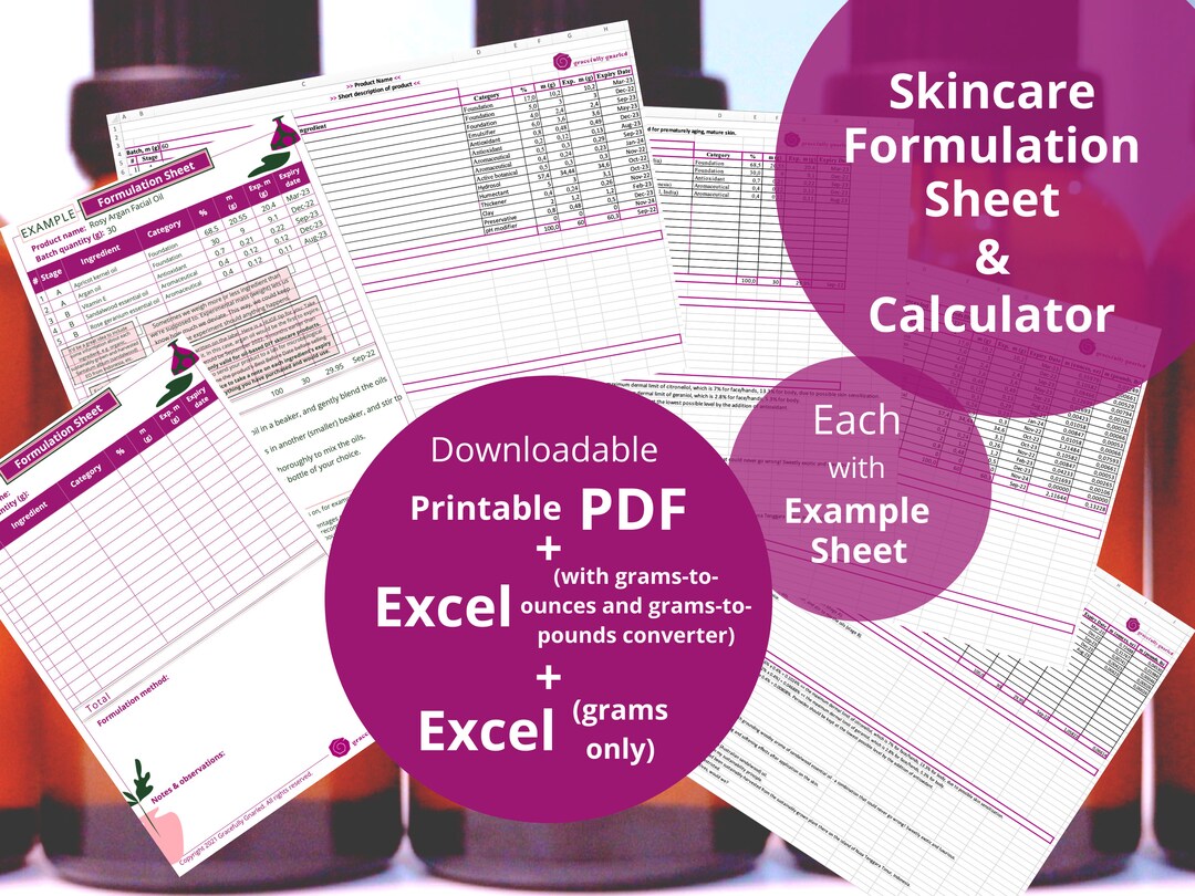 Skincare Formulation Sheet and Calculator printable PDF - Etsy