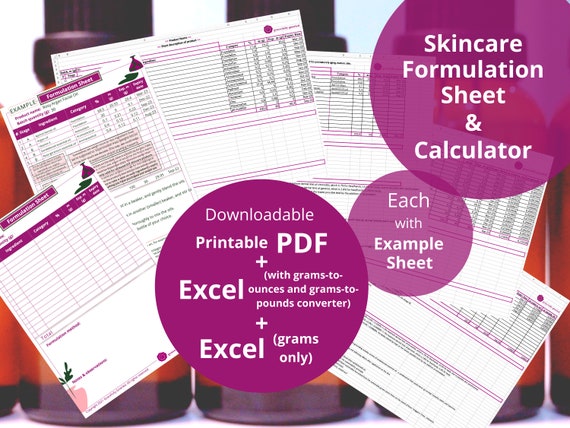 Skincare Formulation Sheet and Calculator printable PDF - Etsy
