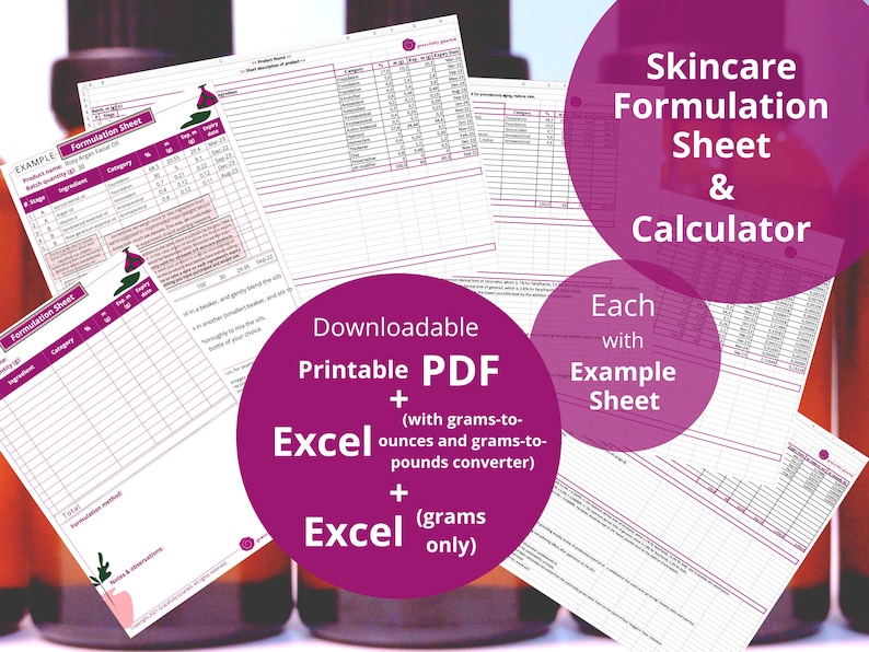 Skincare Formulation Sheet and Calculator (printable PDF + Excel ...