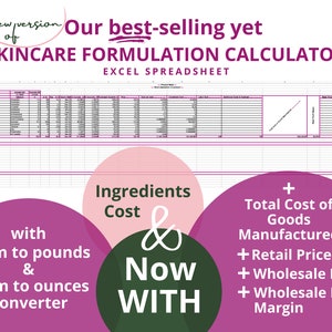 Skincare Formulation Costs Pricing Calculator excel - Etsy