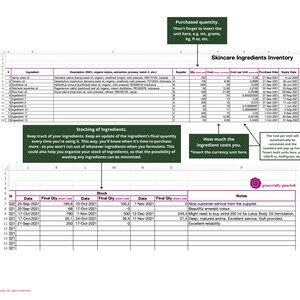 Skincare Ingredients Inventory excel Printable PDF - Etsy