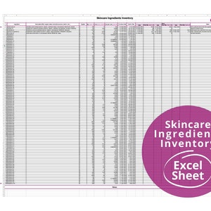 Skincare Ingredients Inventory (excel + Printable PDF) - Etsy