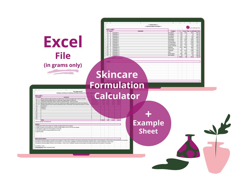 Skincare Formulation Sheet and Calculator (printable PDF + Excel ...