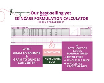 Skincare Formulation Spreadsheet and Calculator | Cosmetic Calculator ...