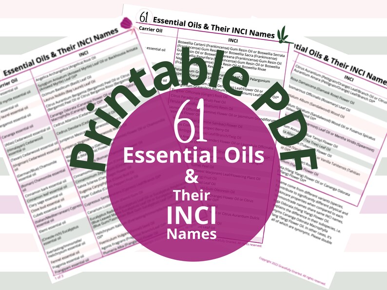 61 Essential Oils & INCI Names Chart printable PDF - Etsy