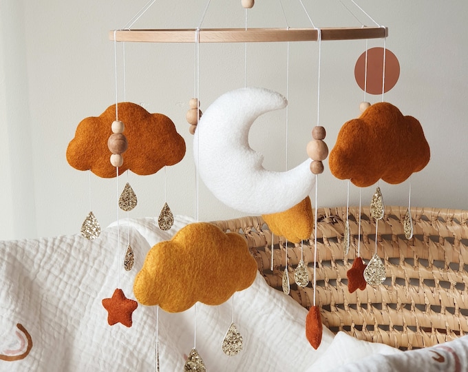 Baby Mobile Moon, Clouds and Stars in Natural Shades, Big Moon, Crib ...