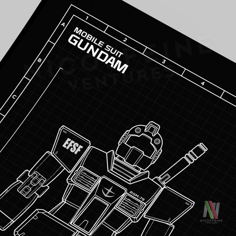 Mobile Suit Gundam RGM-79 GM Mecha Robot Blueprint Style for Large ...
