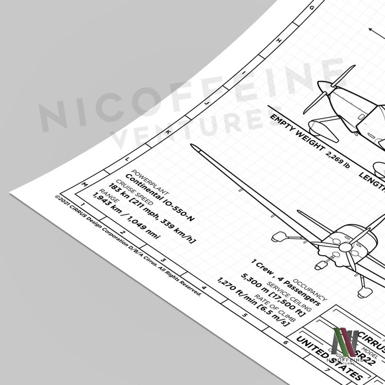 Cirrus SR22 Civil Utility Minimalist Aircraft / Aeroplane Blueprint ...
