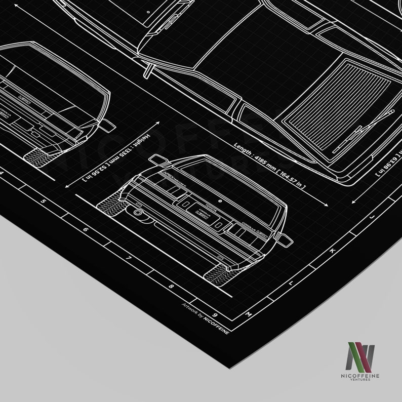 Toyota Corolla Levin AE86 Minimalist Blueprint Style for Large Poster ...