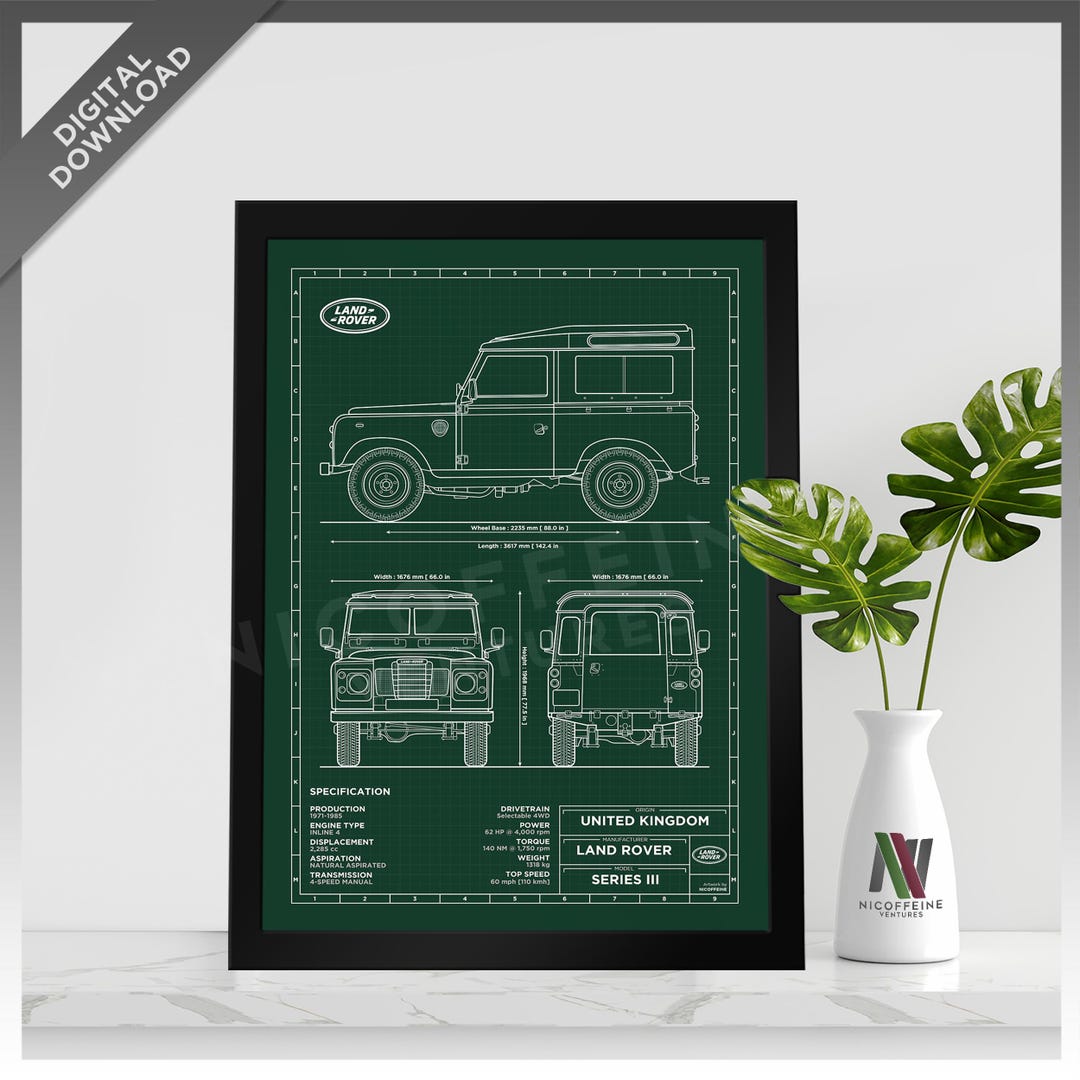 Land Rover Series III SWB Series 3 Minimalist Car Blueprint Style for ...